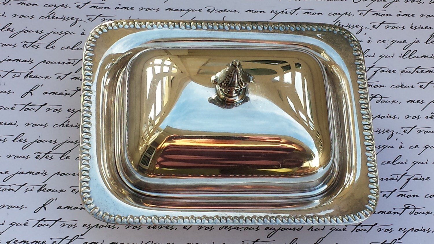Silver BUTTER DISH~Vintage Silverplate~Ornate Footed Square Dish for ...