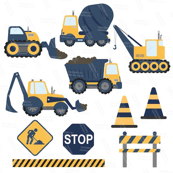 Premium Navy & Yellow Construction Clipart Truck Clipart