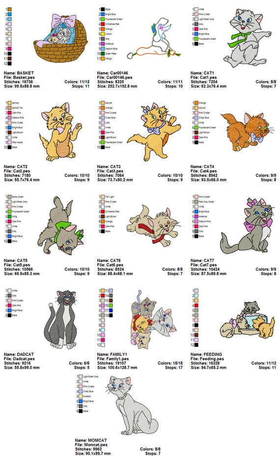 ARISTOCATS Cartoon Character Embroidery Designs Collection