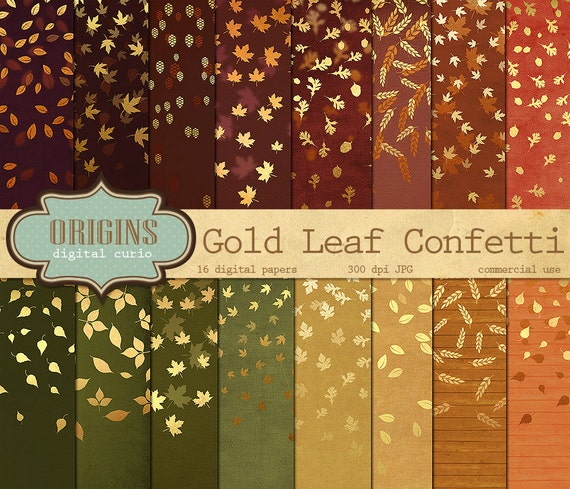 Gold Autumn Leaves Digital Paper Golden by OriginsDigitalCurio