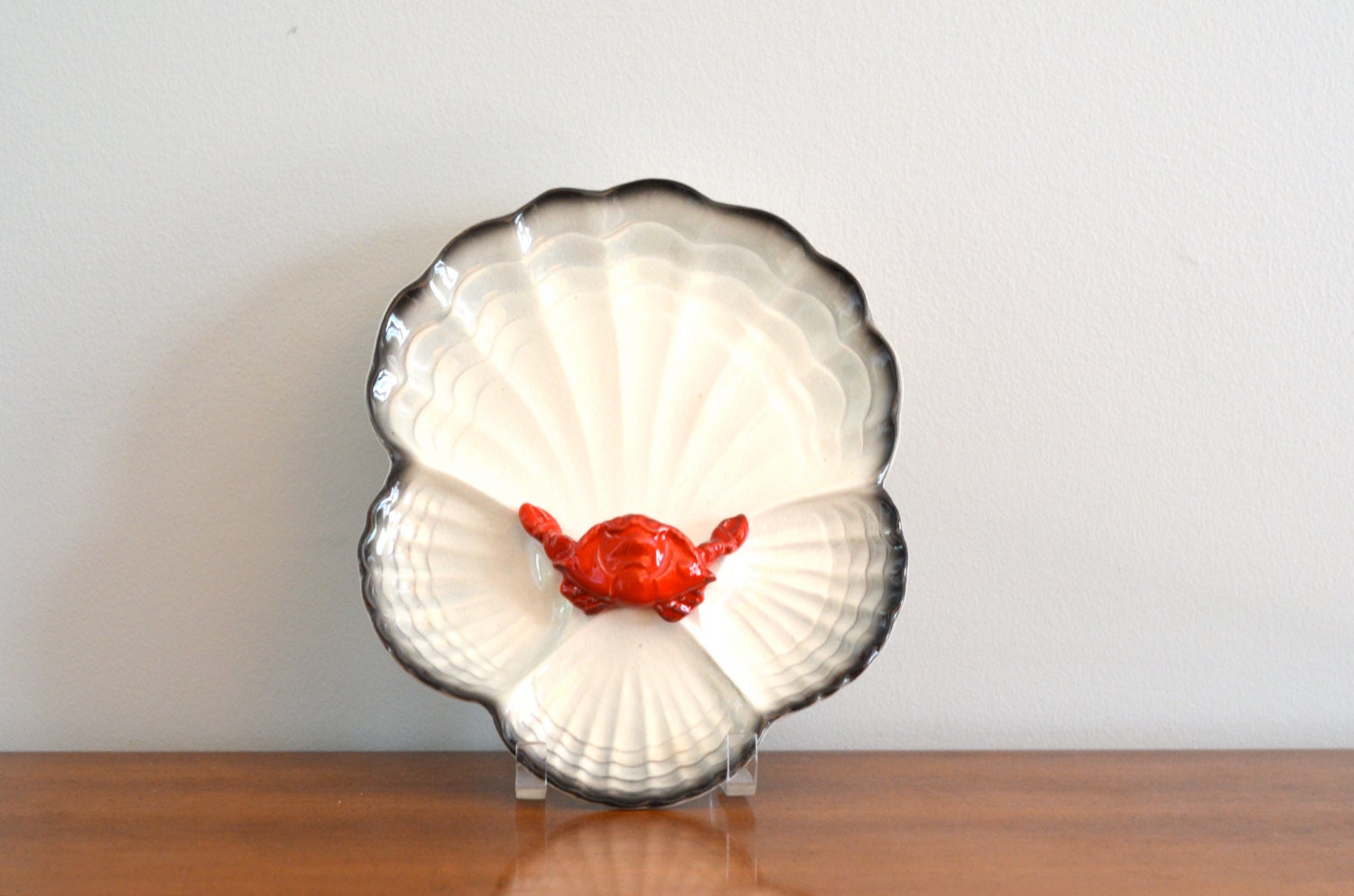 Vintage Shell and Crab Serving Platter Tray Scallop Shell Sectioned ...
