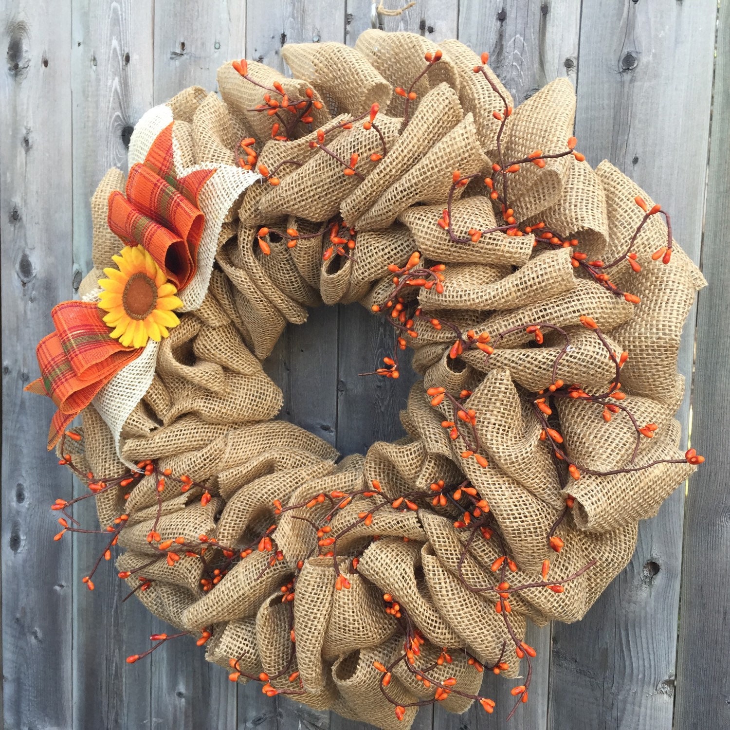Fall Burlap Wreath with Pip Berries Autumn Wreath by JAMDesignsNJ