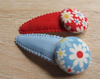 Fabric Covered Button Snap Clip Girl and Bear Set by pollipieces