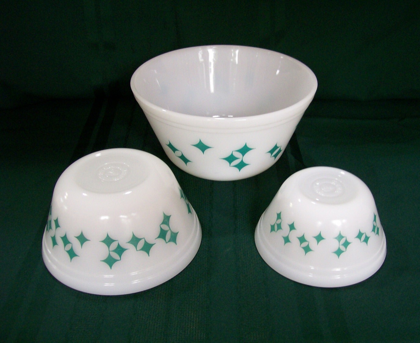 Vintage Federal Atomic Starburst Stars Diamond Turquoise Green Bowls ...