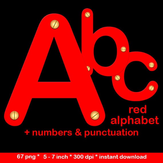 Alfabeto digital roja con tornillos; fuente de color rojo para imprimir ...