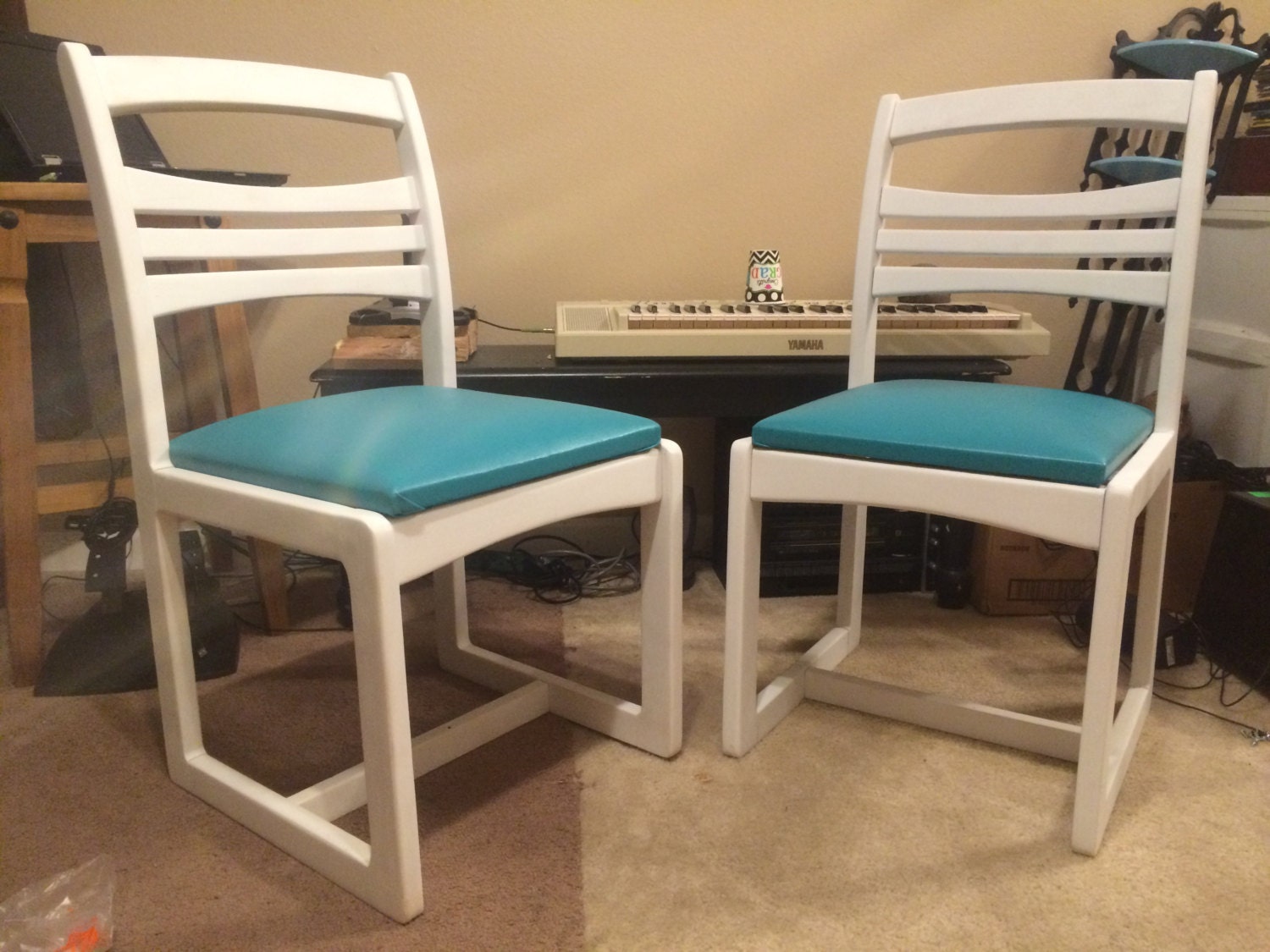 Upcycled 80s Retro Aqua/White Chairs (Pair of 2) – Haute Juice