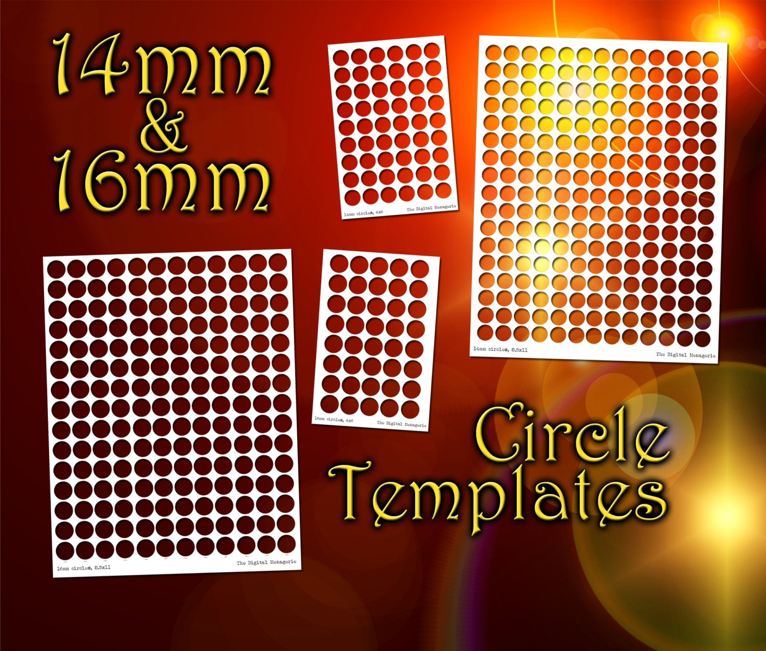 Templates 14mm 16mm Circles 4x6 and 8.5x11 sheets PNG