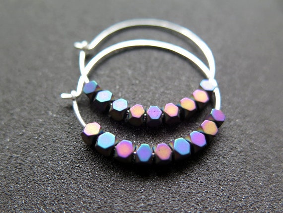 Rainbow Hematite Hoops Sterling Silver Hoop Earrings