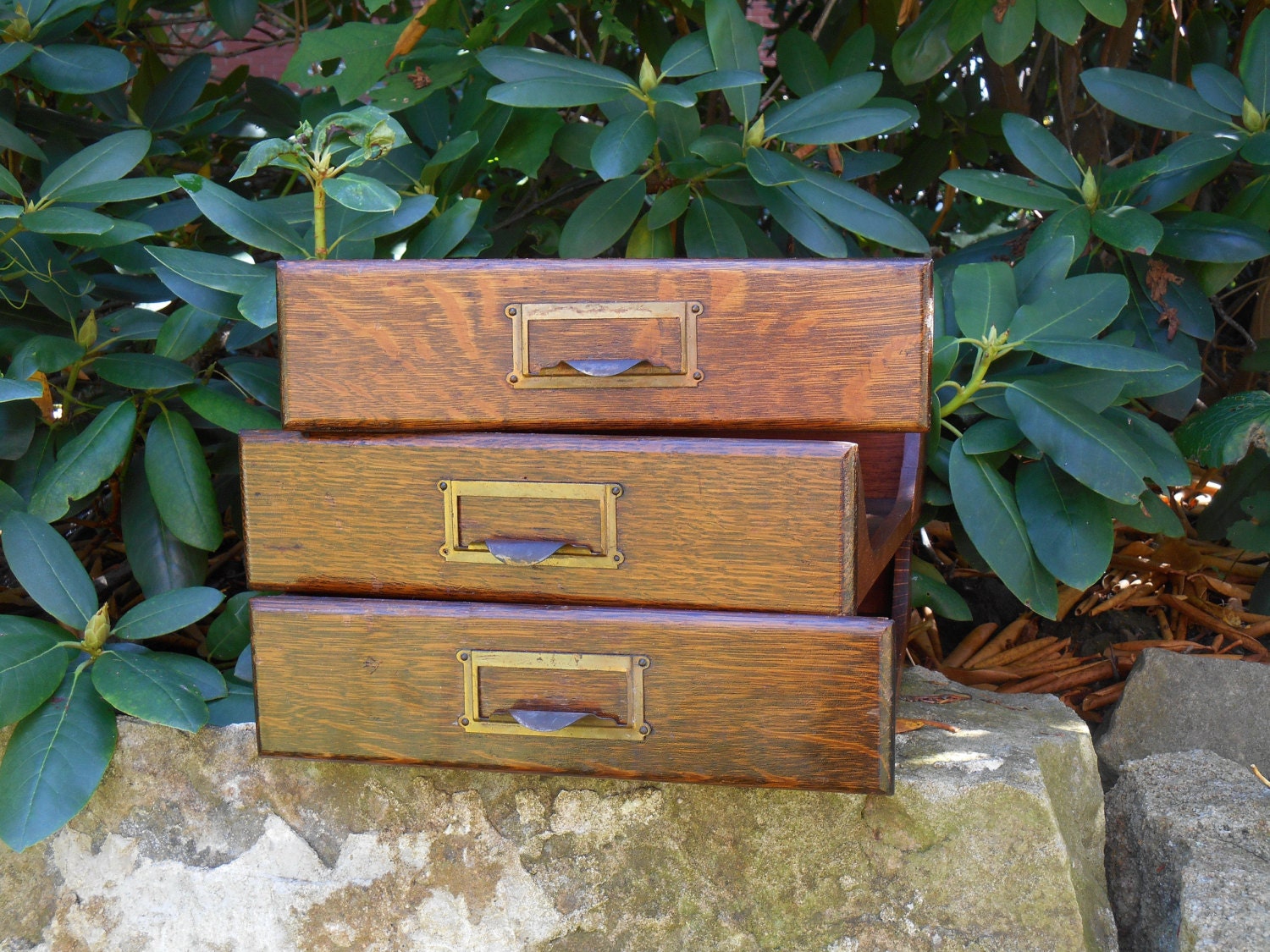 Wooden Desk Drawer Paper Inbox Desk Organization with Brass Label ...