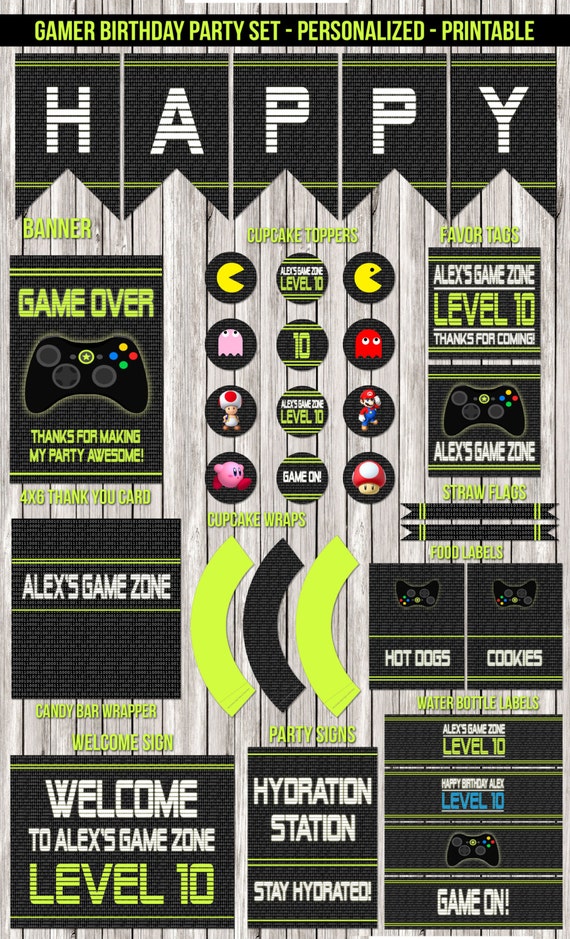 Gamer Party Set Video Game Birthday Party Personalized