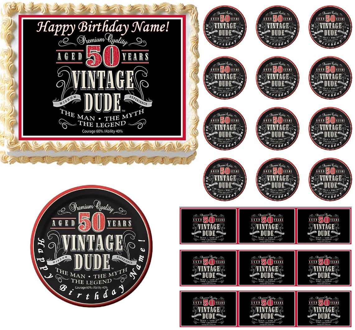 Vintage Dude 50th Milestone Edible Cake Topper Image Vintage