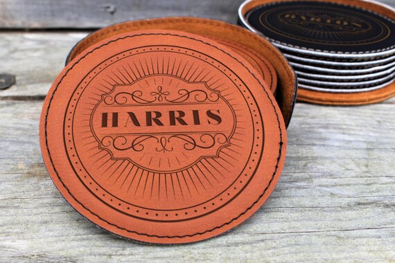 Personalized coaster set monogram coasters Leather Coaster