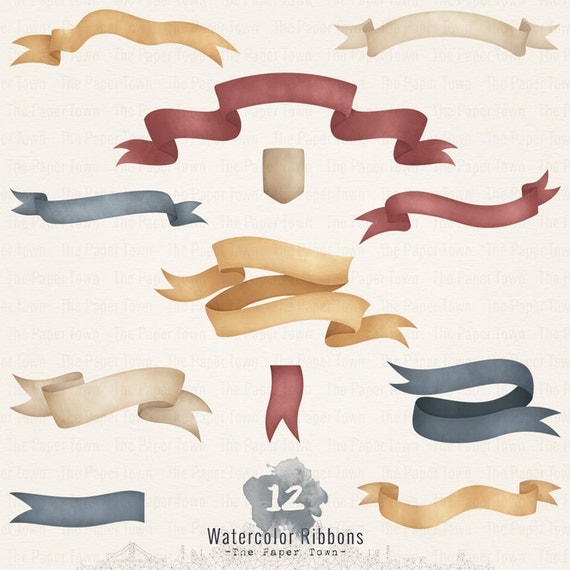 Digital Fall Watercolor Ribbon Banners Watercolor Ribbon