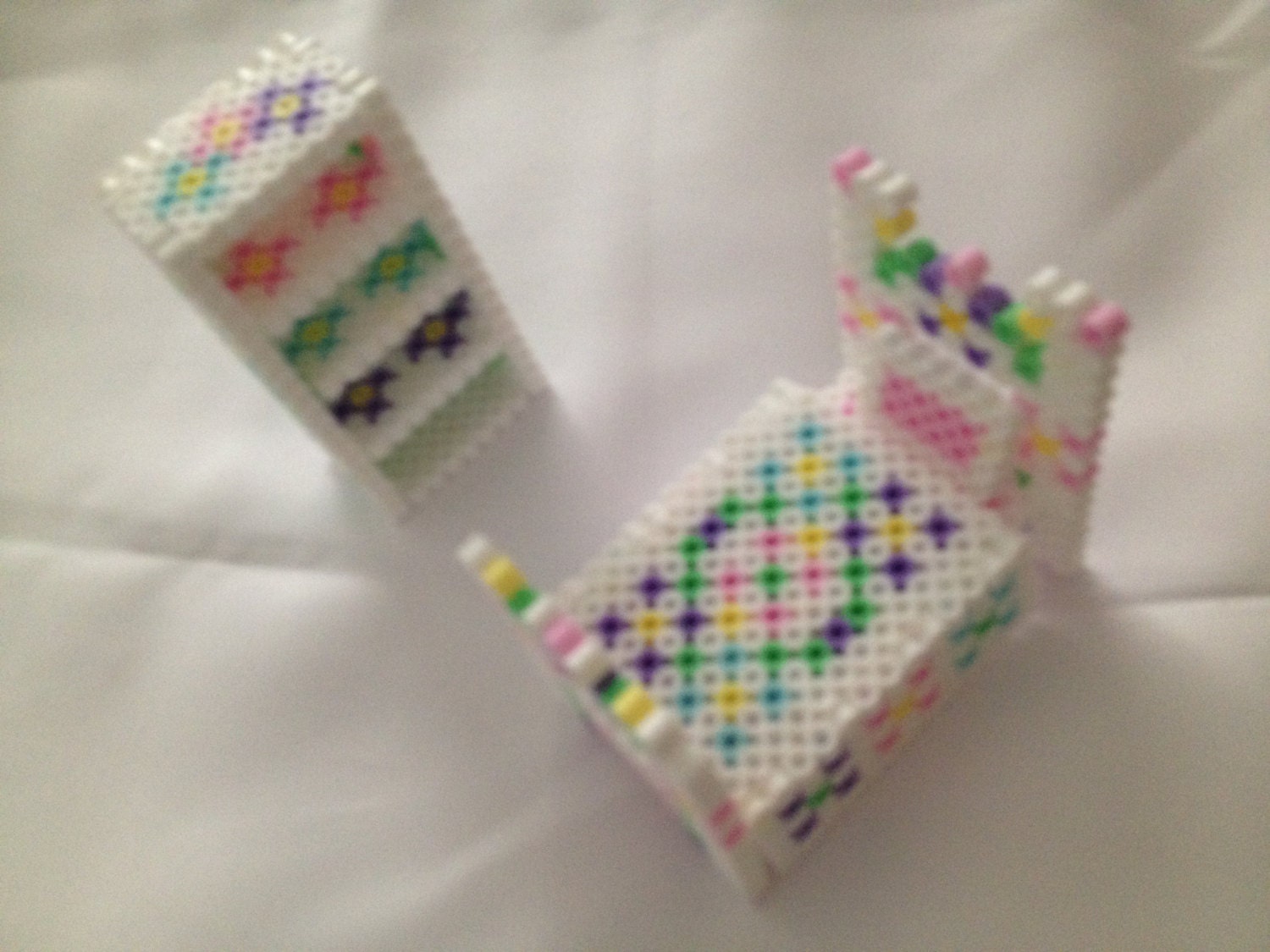 Perler Bead 3D Dollhouse Girl's Bed with Matching