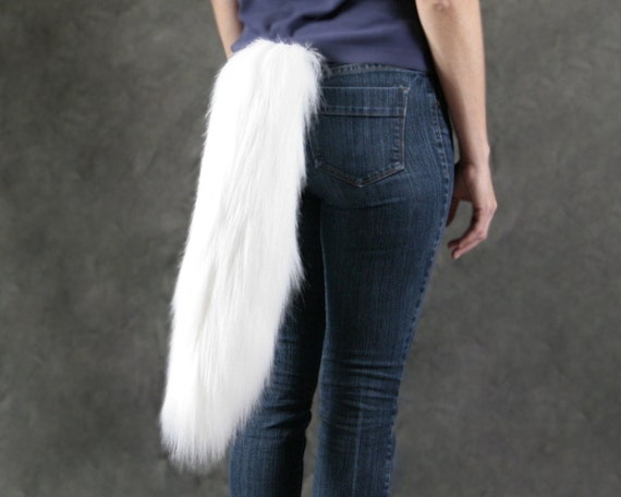 White Faux Fur Wolf / Canine Tail Medium