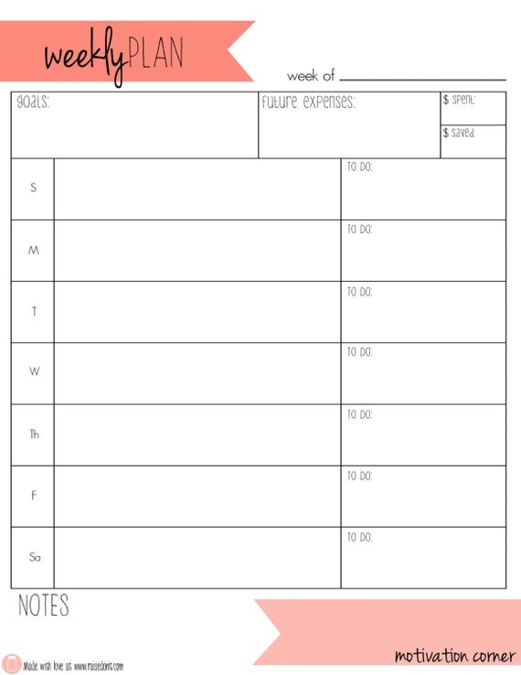 Weekly Vertical Spiral Bound Planner BASE 52 weeks by RaisedOnIt