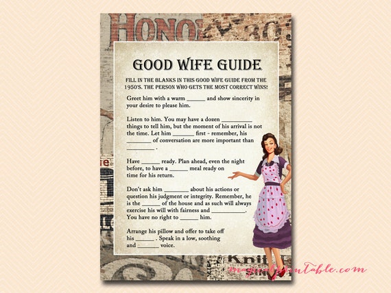 How to be a good wife guide game 1950's Housewife Bridal