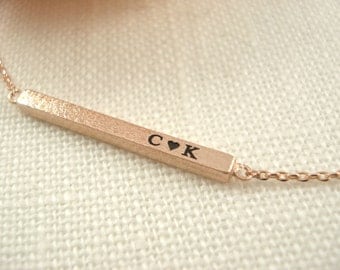 Personalized Vertical Gold bar necklace...Engraved 3D Bar
