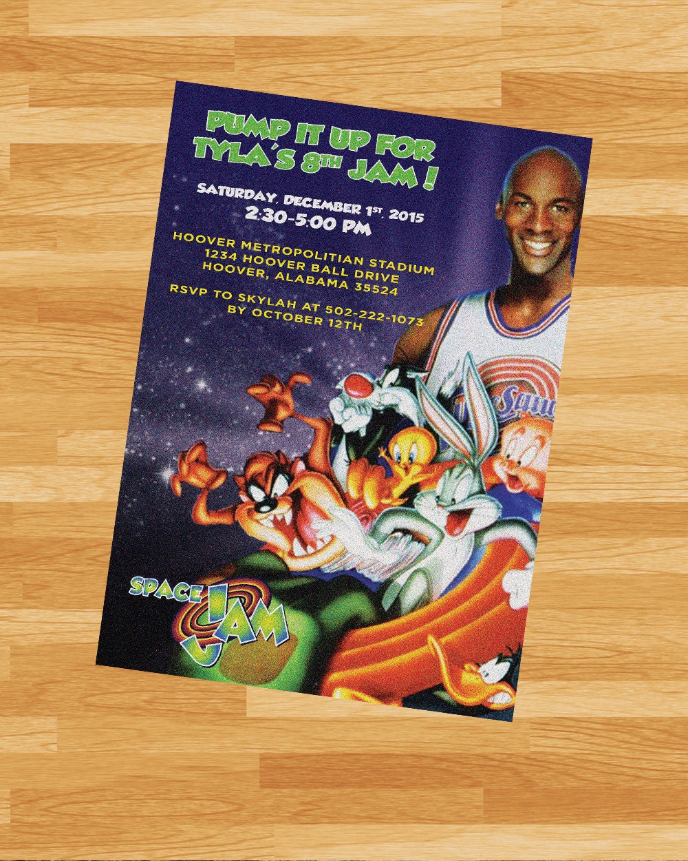 PRINTABLE Space Jam Invitation Grainy LoonyToons Custom