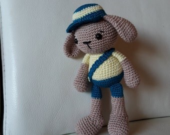 Items similar to Snoozy Grey Bunny with Blanket & Pillow - Hand-knitted ...