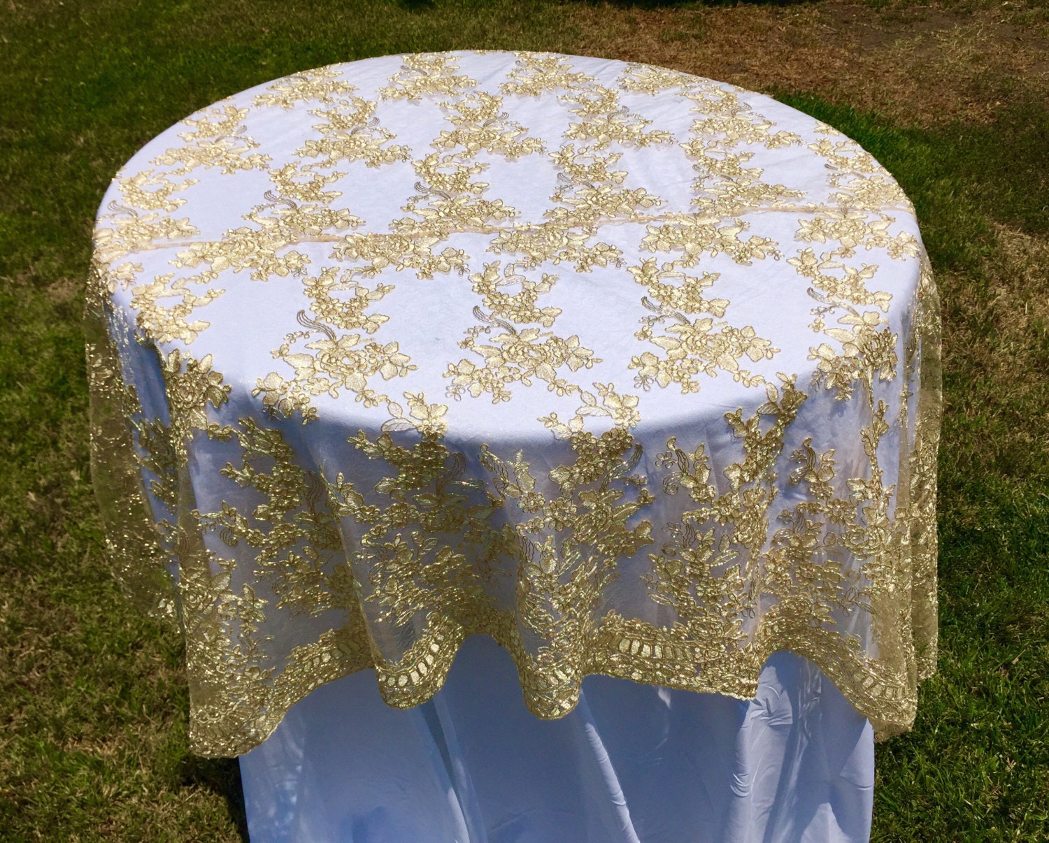 SALE Gold embroidered lace table runner gold tablecloth