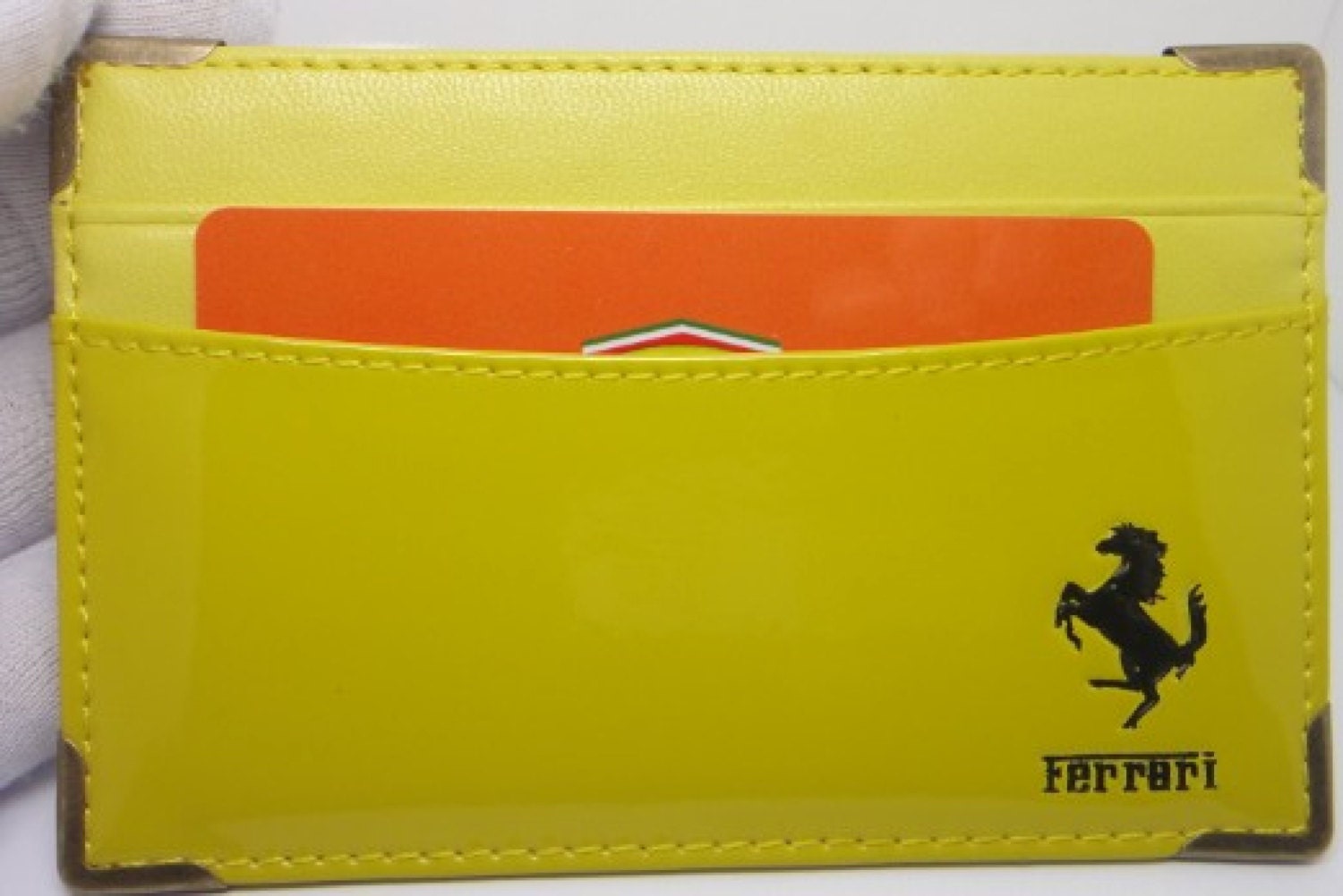 NEW~ Ferrari Yellow Leather Card Holder w/Ferrari Authenticity Card ...
