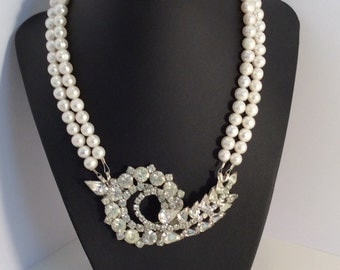 Items similar to Stranded Pearl & Rhinestone Necklace on Etsy