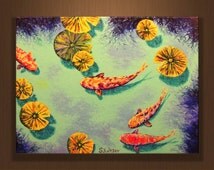 Large Painting 48", Koi painting, fish painting, koi, oil Painting on ...
