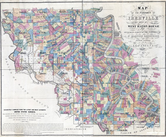1883 Map of Iberville and West Baton Rouge Parish County