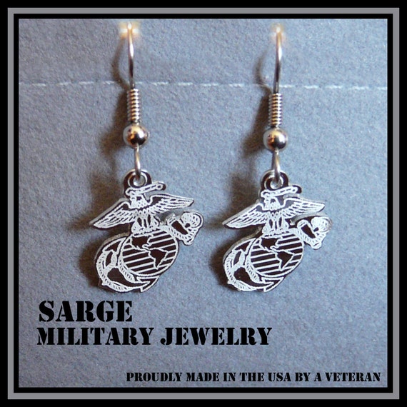 Items similar to Marine Corps Logo Earrings Sterling Silver EGA ...