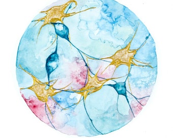 Neuron 5 neurons science art science print watercolor art
