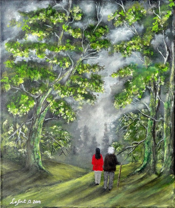 Articles similaires à Tableau acrylique, paysage de forêt sous un ciel ...