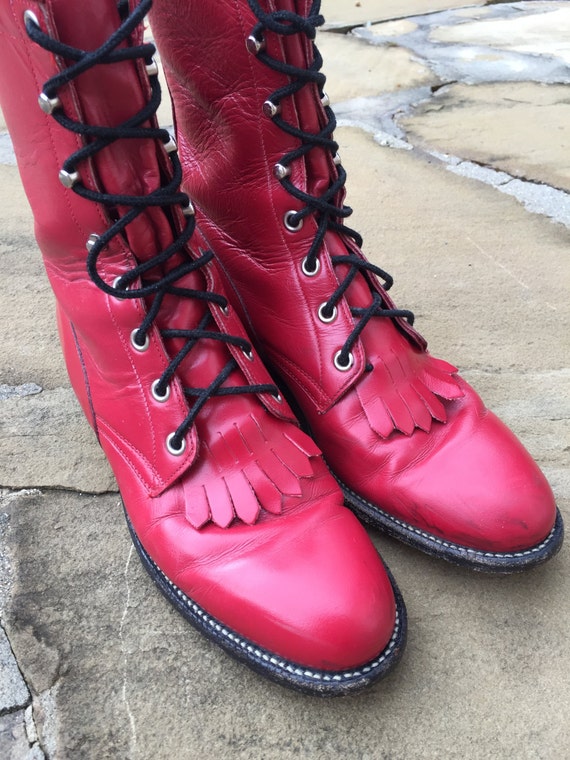 Red Leather Riding Boots by Justin Size 7 B Vintage Roper