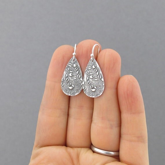 Sterling Silver Earrings Dangle Silver Earrings Rose Earrings