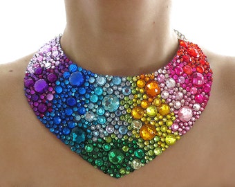 Rainbow Rhinestone Statement Necklace by SparkleBeastDesign