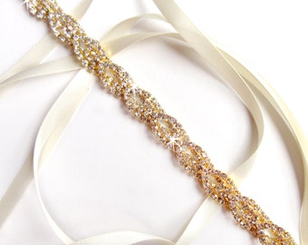 Rhinestone Ribbon Bridal Headband White or Ivory by GetNoticed