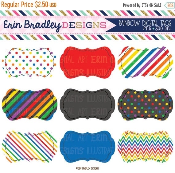 SALE Rainbow Clipart Labels for Digital by ErinBradleyDesigns
