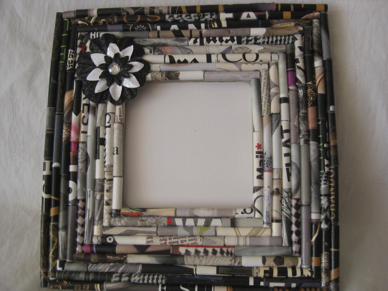 Paper anniversary gift Picture frame upcycled hand rolled