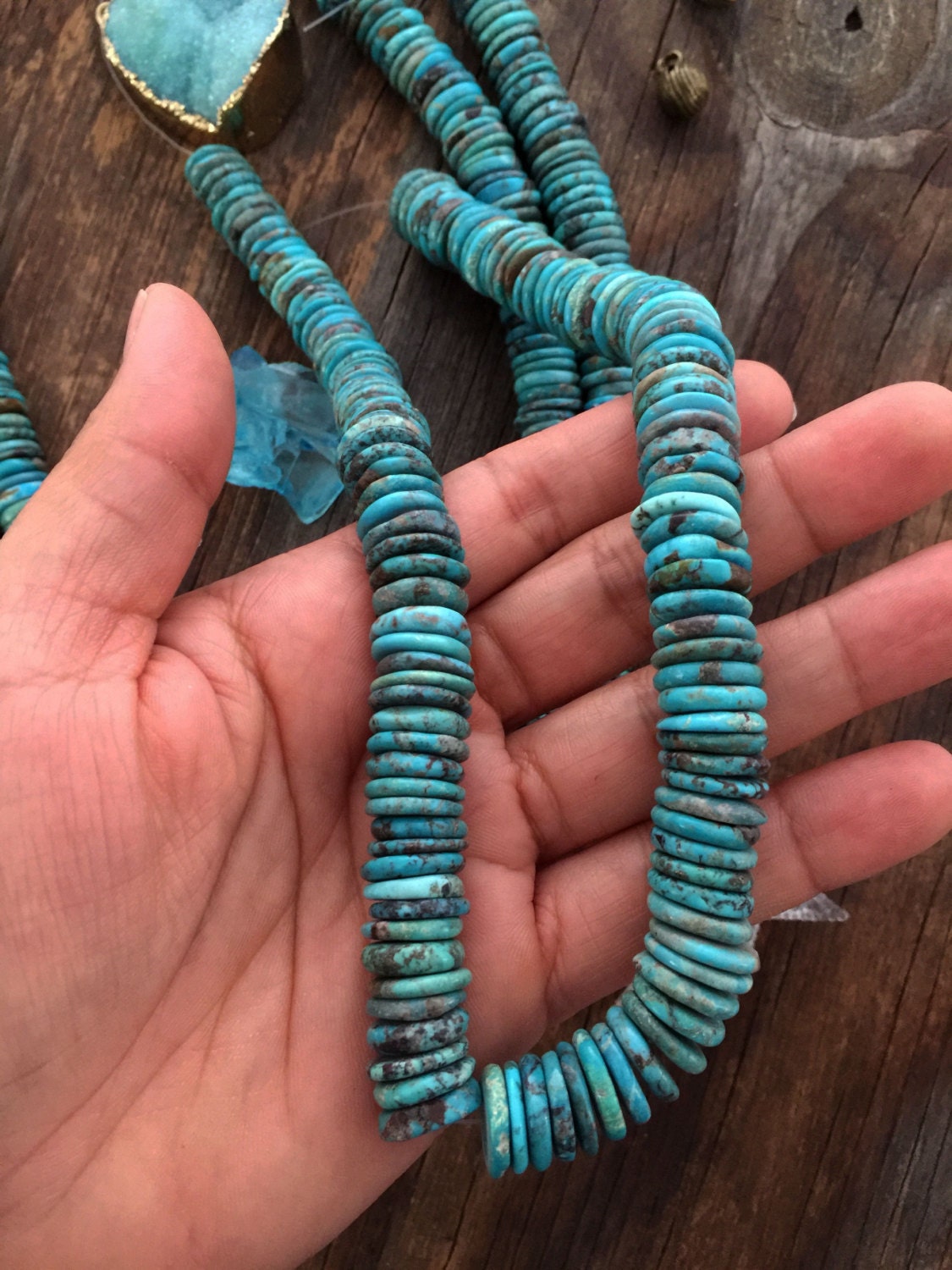 Kingman Turquoise Disc Beads Real American by NatureBeads on Etsy