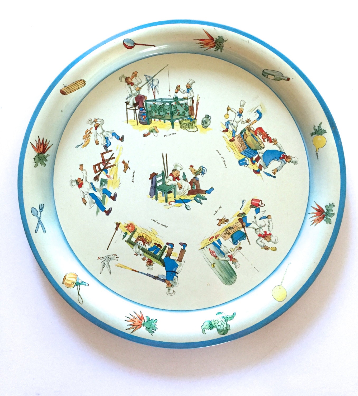 Vintage Tin Tray Platter Kitchen Chefs Daher Holland Metal Plate ...