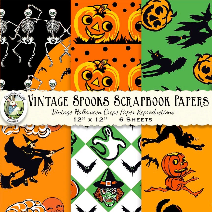 Halloween Scrapbook Paper Digital Download Vintage Style