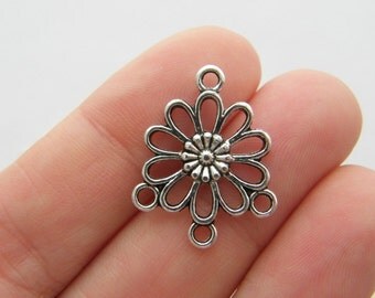 12 Flower charms antique silver tone F4
