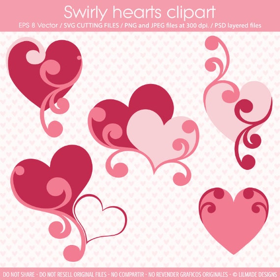 Swirly hearts cliparts, SVG cutting files, heart clipart template ...