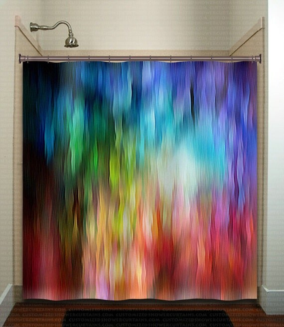 watercolor waterfall stripe rainbow shower curtain fabric