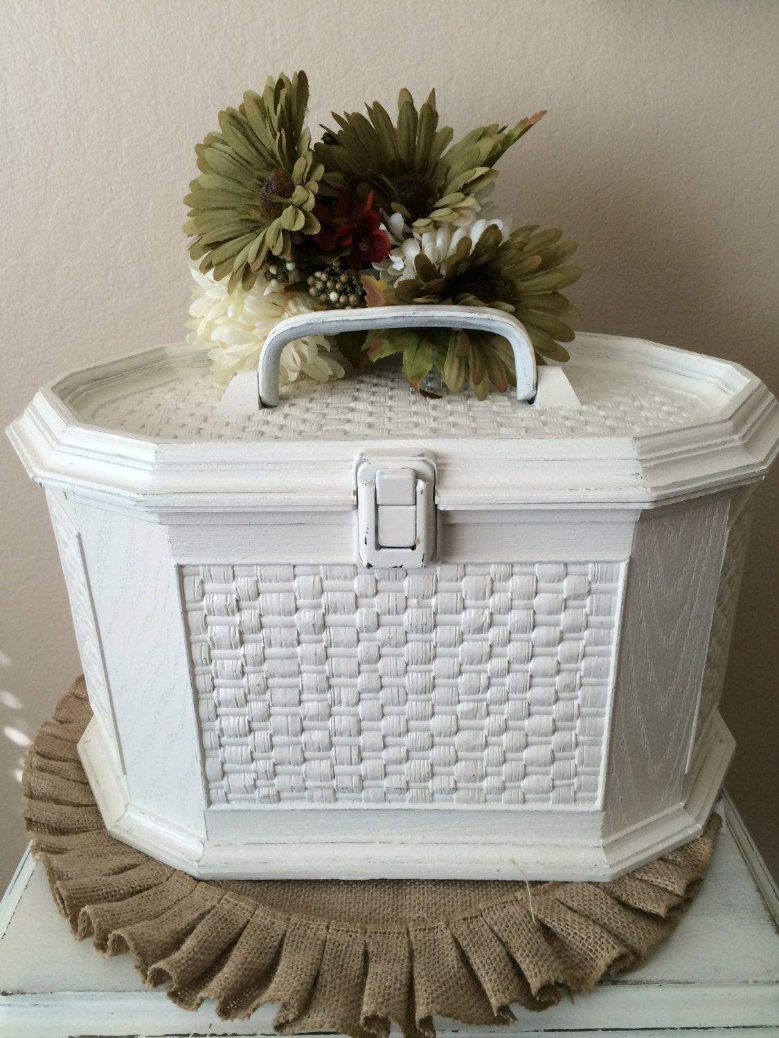 Vintage Sewing Box Heirloom White Wicker Wood Plastic Lerner – Haute Juice