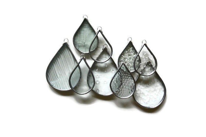 Clear Textured Glass Raindrops Set of 9 by BlueFishStudios