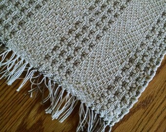 Loom woven rag rug recycled denim 5 ft long by BackPorchCountry