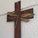 Rustic Metal Cross with Iridescent dragonfly Custom recycled