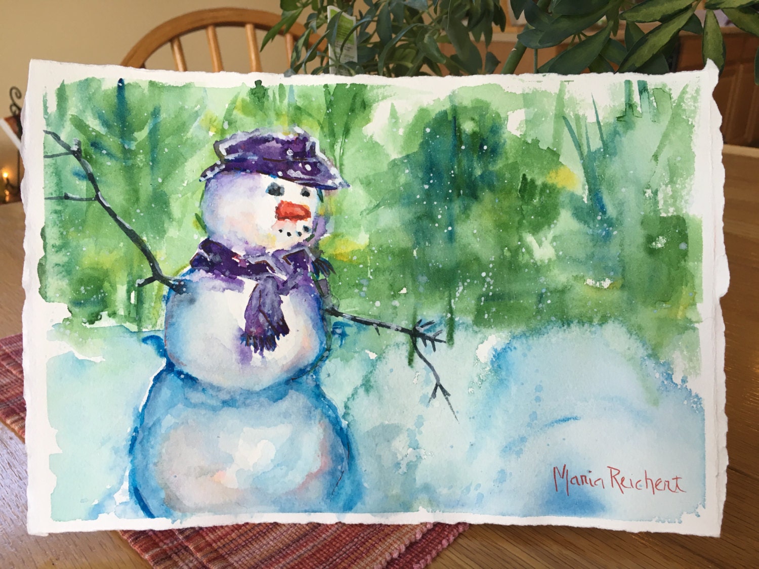 Snowman painting watercolor for Christmas Holiday Shopping