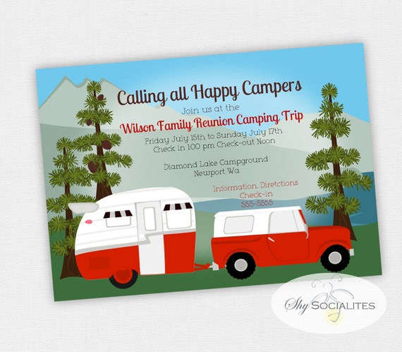 Camping Invitation Birthday Family Reunion Retirement